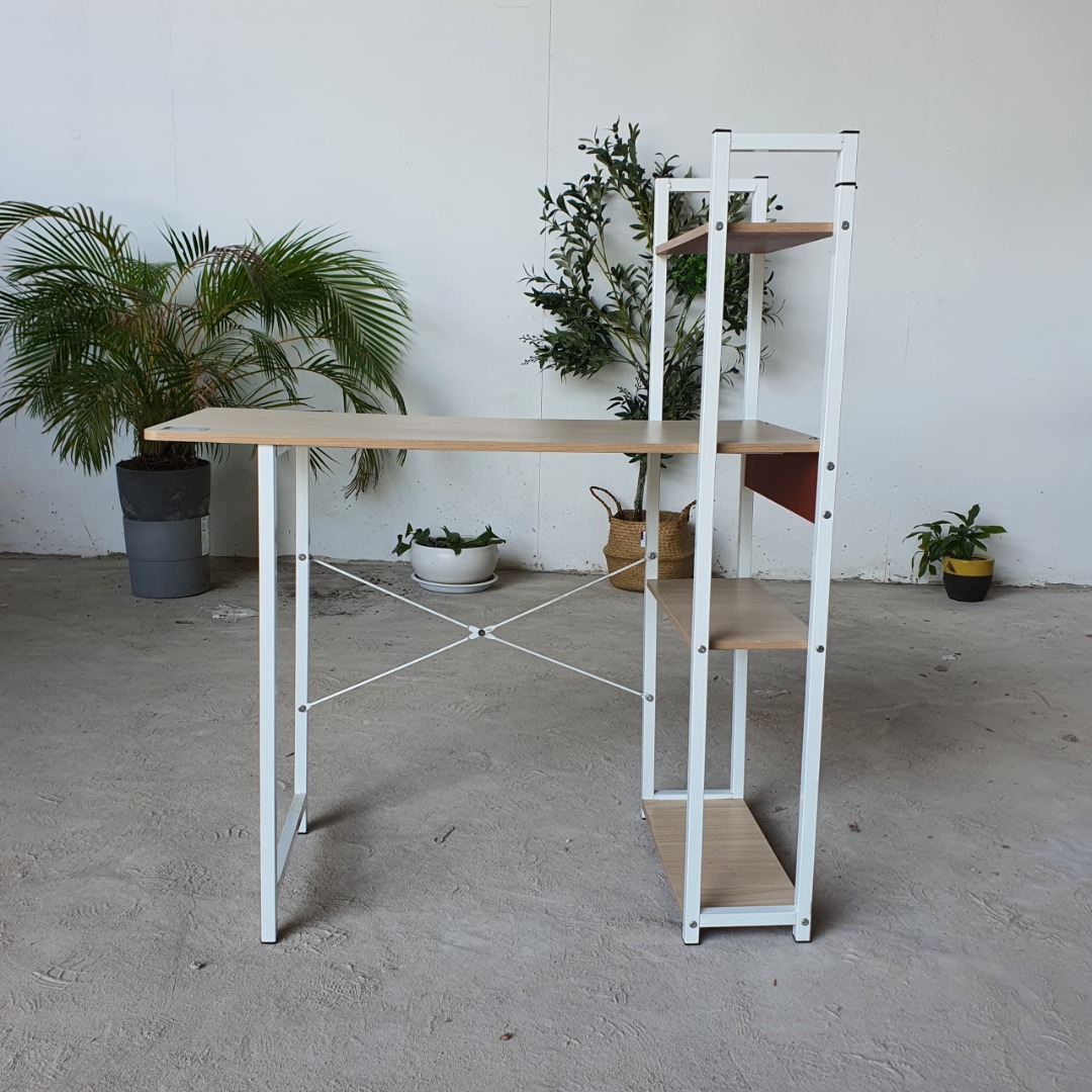 Wooden White Metal Frame Desk | Meja Kayu Bingkai Logam Putih ...