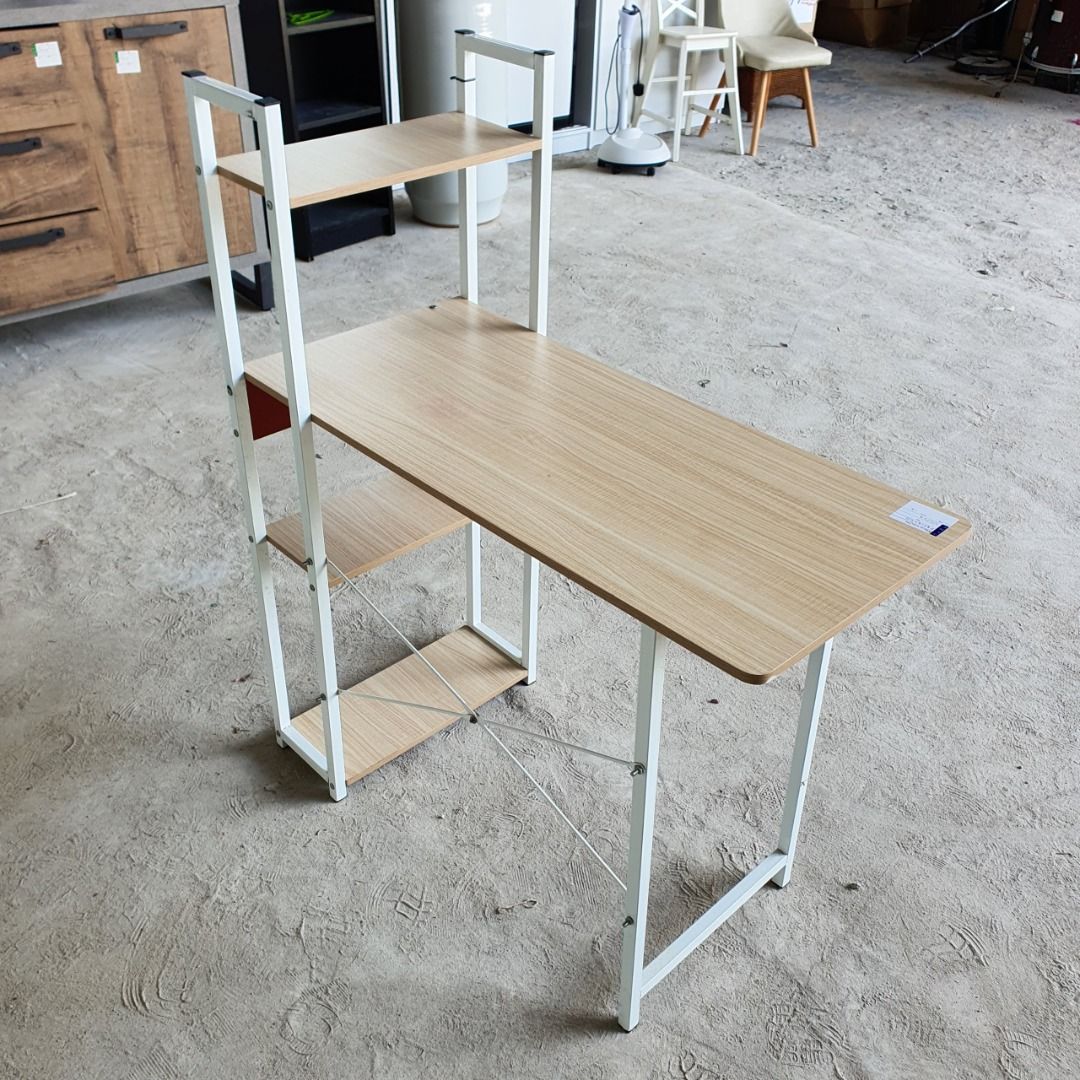 Wooden White Metal Frame Desk | Meja Kayu Bingkai Logam Putih ...