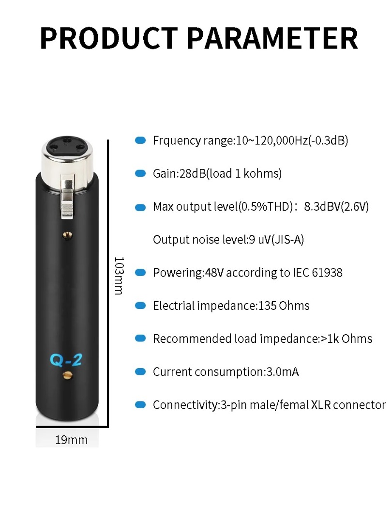 XTUGA Q-2 48V Dynamic Microphone Amplifier 28dB Gain Dynamic Mic ...