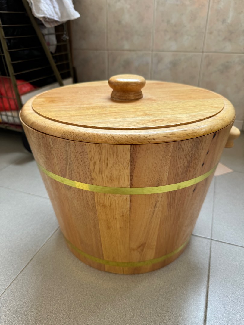 10kg wooden rice bucket / container, Furniture & Home Living ...