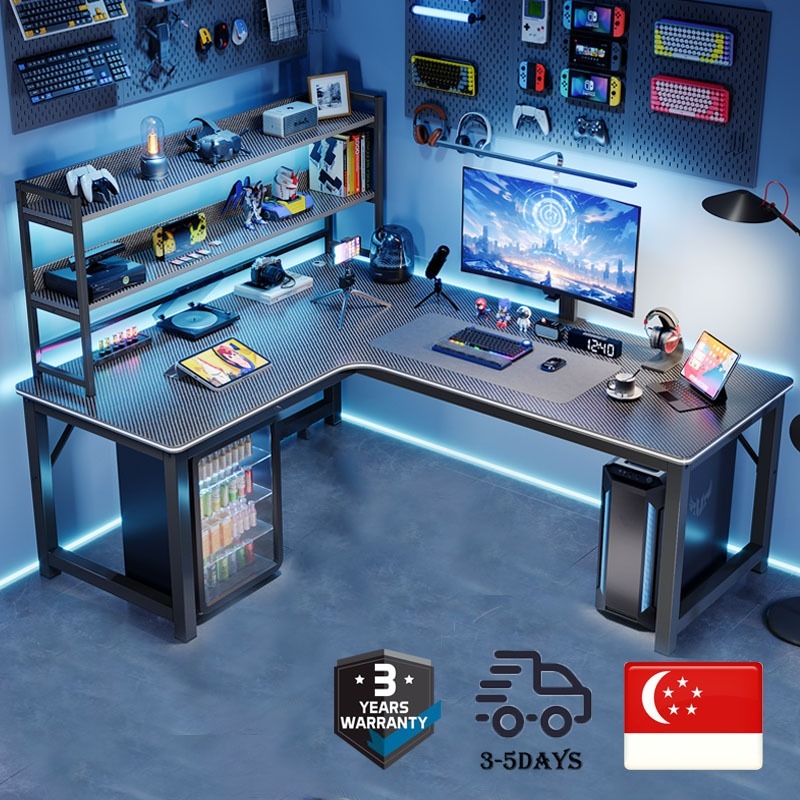 [INSTOCK] Corner L Shape Computer Table Carbon Fibre Office gaming ...