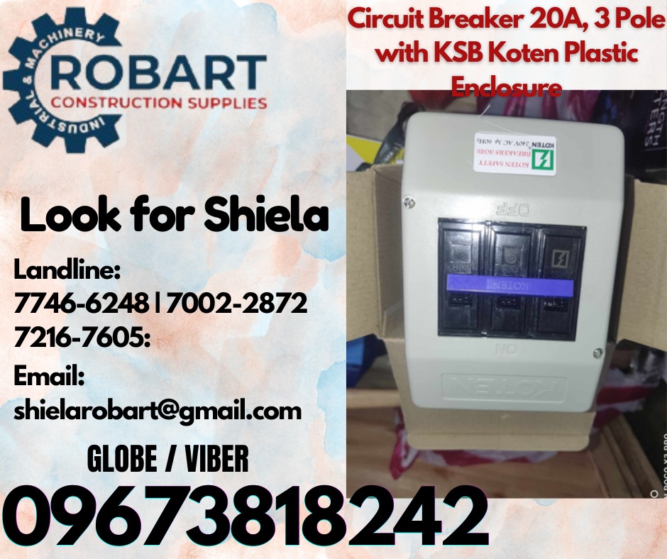 Circuit Breaker 20A, 3 Pole with KSB Koten Plastic Enclosure ...