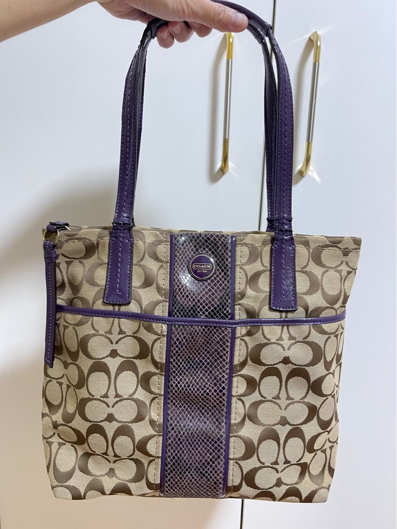 Coach Signature Stripe Python Tote Bag, Luxury, Bags & Wallets on Carousell