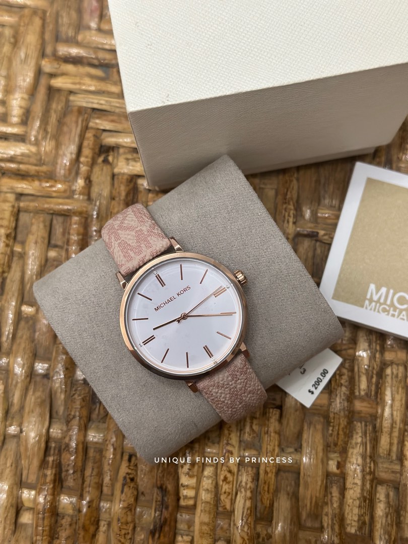 michael kors mk2947 white dial pink leather strap, Women's Fashion ...
