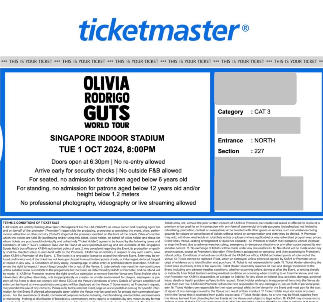 Olivia Rodrigo GUTS (Oct 1), Tickets & Vouchers, Event Tickets on Carousell