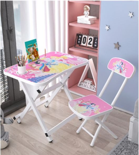 Princess Kids Portable Folding Cartoon Writing Study Table & Chair with ...