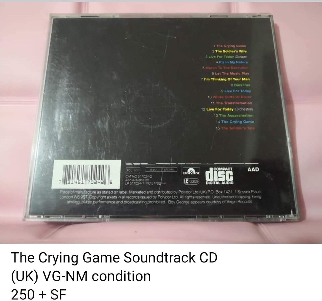 The Crying Game Soundtrack CD (unsealed), Hobbies & Toys, Music & Media ...