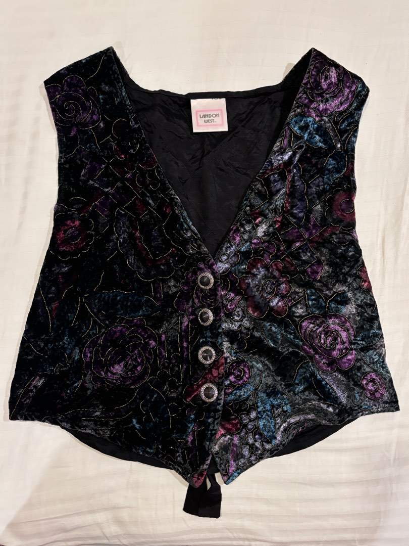 Thrifted Velvet Gold Floral Vest from Landon West, Women's Fashion ...