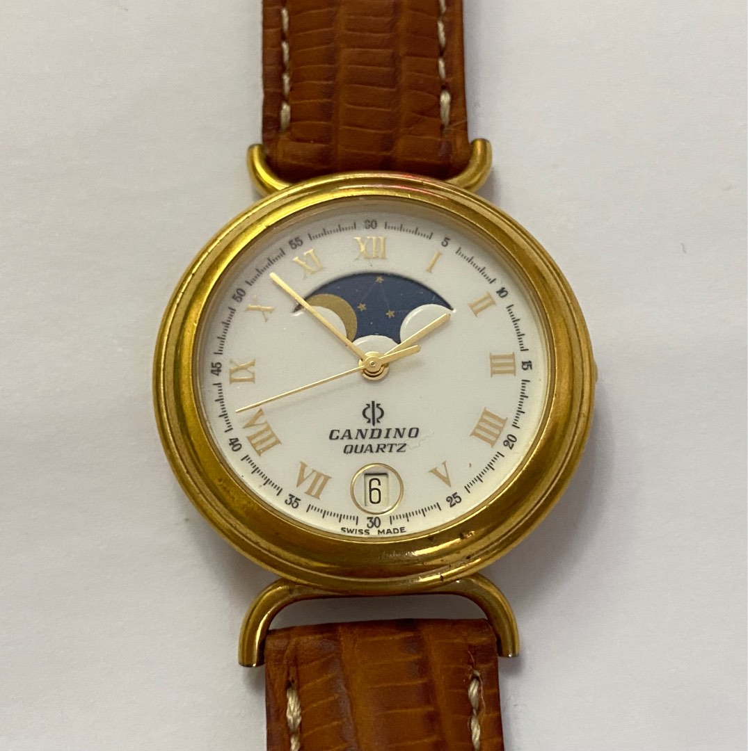 Vintage 80’s Candino swiss quartz moon phase date men or ladies watch ...