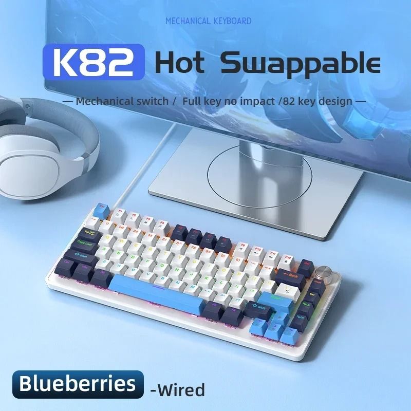 APAYDO K82 mechanical keyboard, Type-C 75% layout 82 keys, full key hot swap Dual mode metal ...