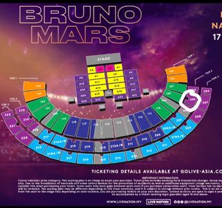 Bruno Mars cat 1 ticket row GG x2, Tickets & Vouchers, Event Tickets on ...