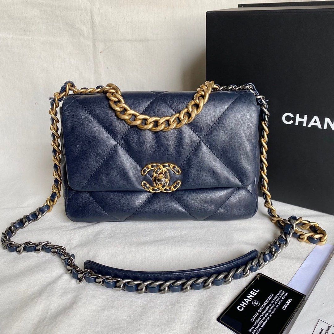 Chanel 19 Navy Blue GHW Small, Luxury, Bags & Wallets on Carousell