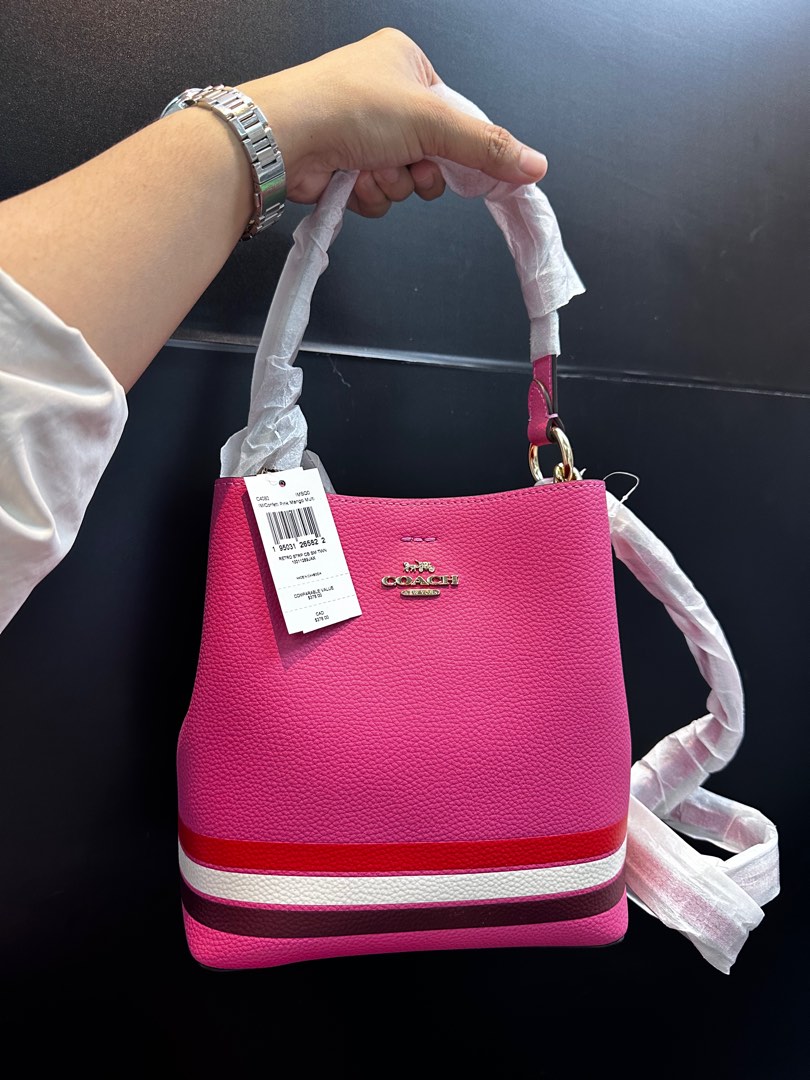 COACH Town Small Confetti Pink Colorblock With Stripe Bucket Bag ...