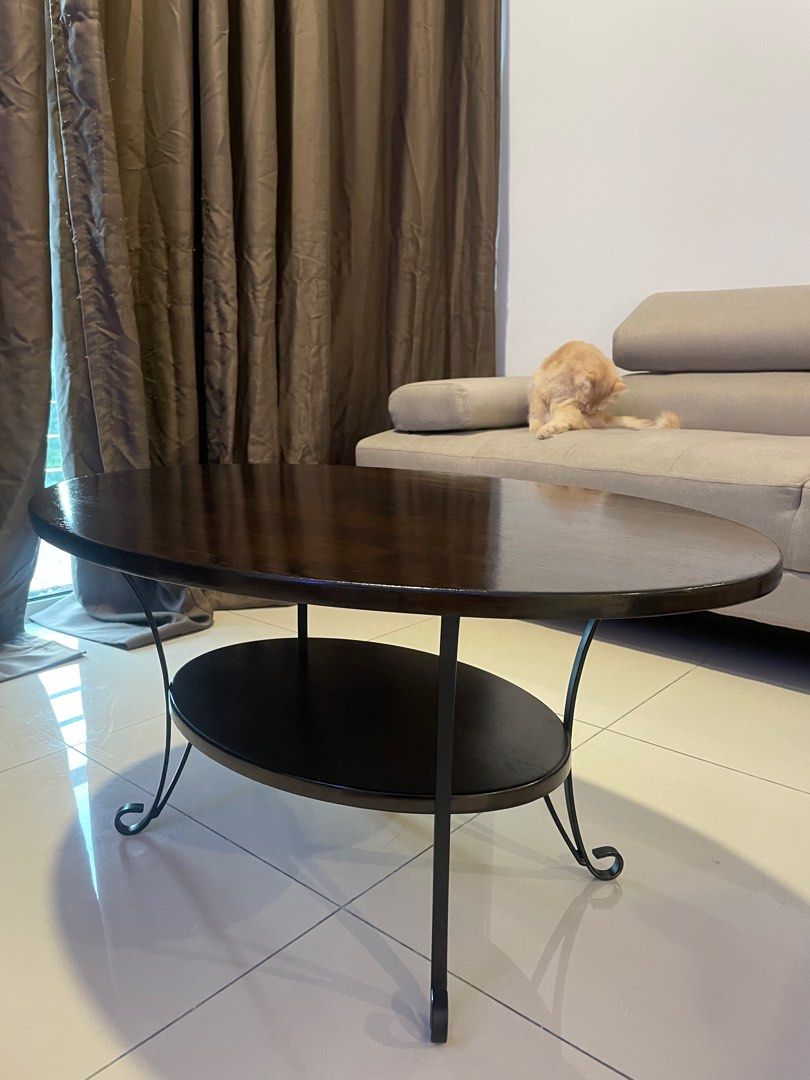 Oval Walnut Coffee Table Solid Wood / Meja Kopi Solid Wood, Furniture ...