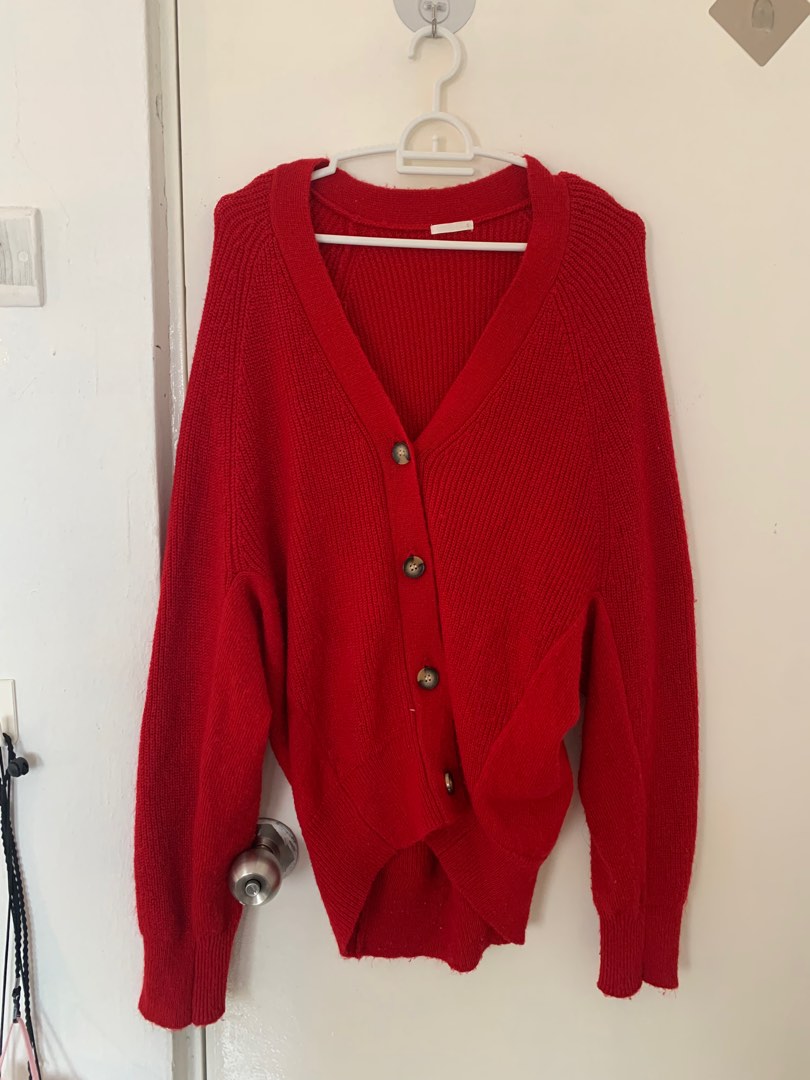 Red Button Cardigan, Women's Fashion, Coats, Jackets and Outerwear on ...