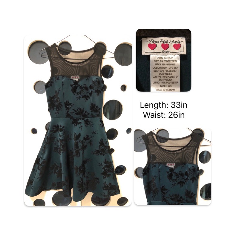 Three Pink Heart formal / prom A-line dark emerald green/teal velvet ...