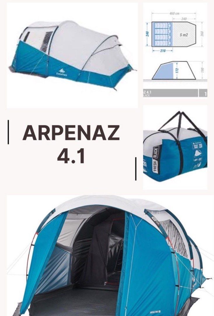 Camping Tent arpenaz 4.1 ( FRESH BLACK ), Sports Equipment, Hiking ...