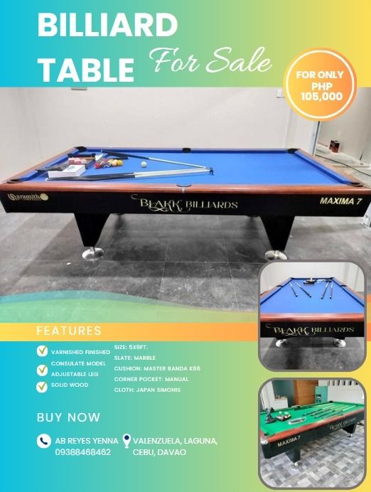 BLAKK BILLIARDS MAXIMA 7 inspired STANDARD SIZE BILLIARD TABLE with ...