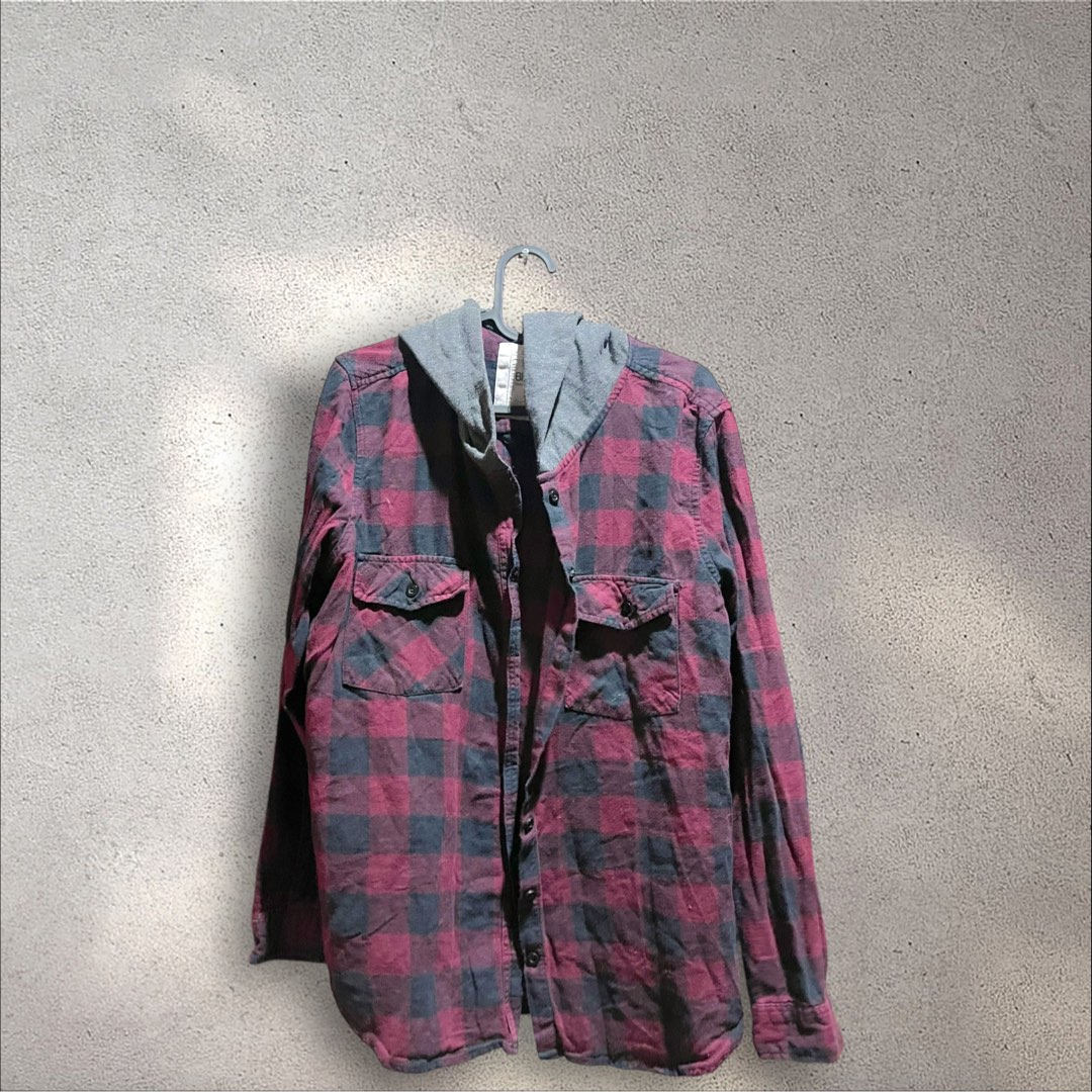 Checkered Hoodie Button-Up Boyfriend Fir BLUE NOTES, Women's Fashion ...