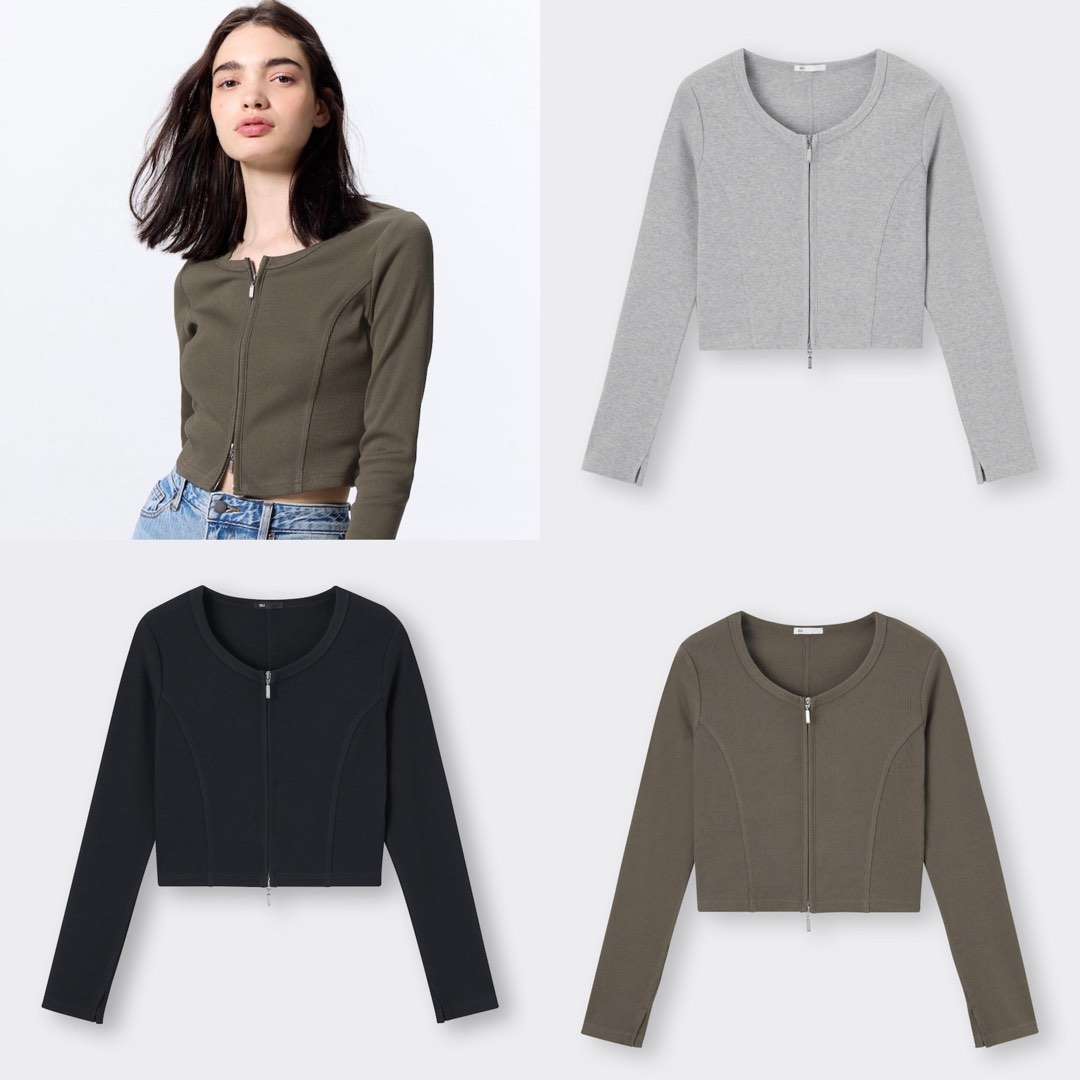 GU PRE ORDER Ribbed Double Zip Cardigan, Women's Fashion, Tops ...
