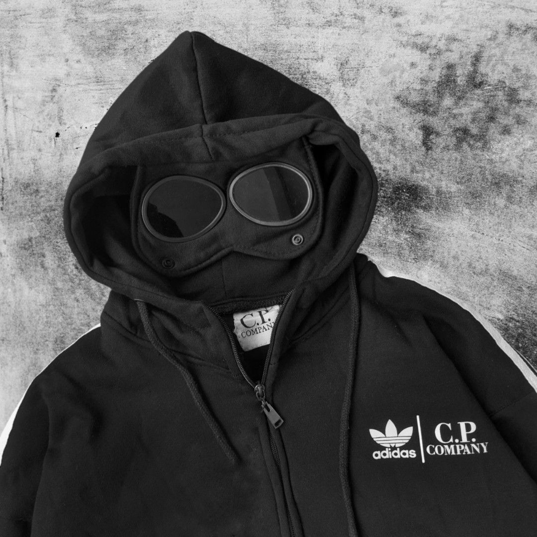Jaket Goggle Adidas X CP Company Hoodie Zipper Hitam, Fesyen Pria ...