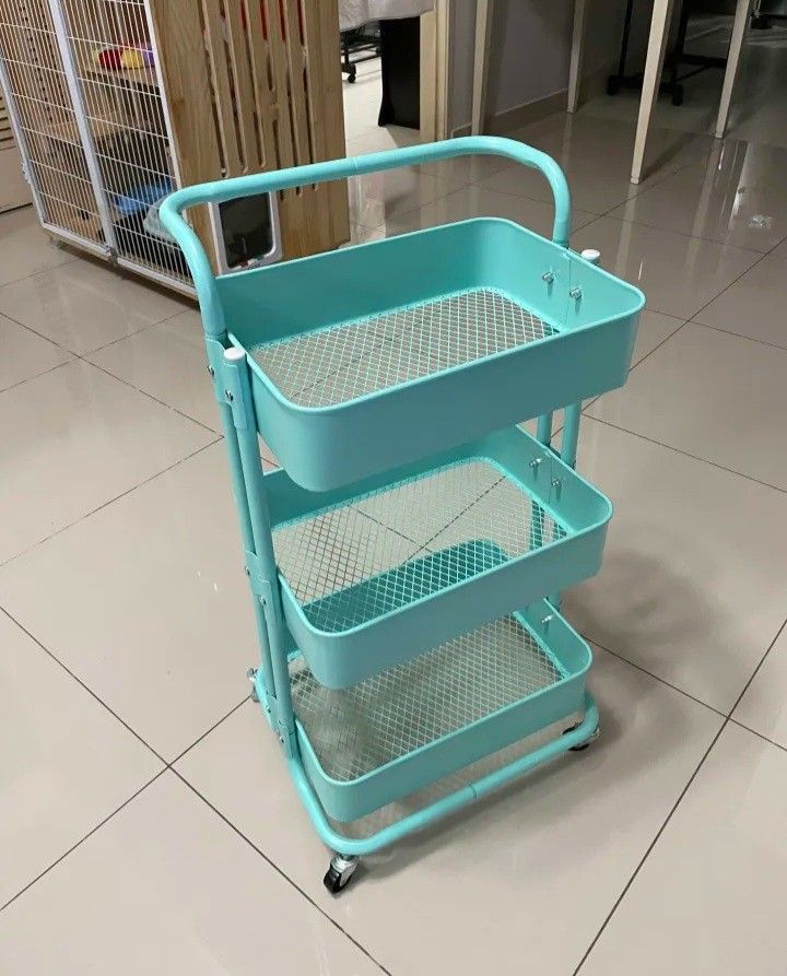Readystock 100% metal trolley basket rack, steel trolley tray with ...