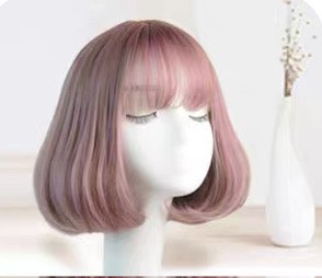 Pink taro wigs for women short straight hair high temperature resistant ...