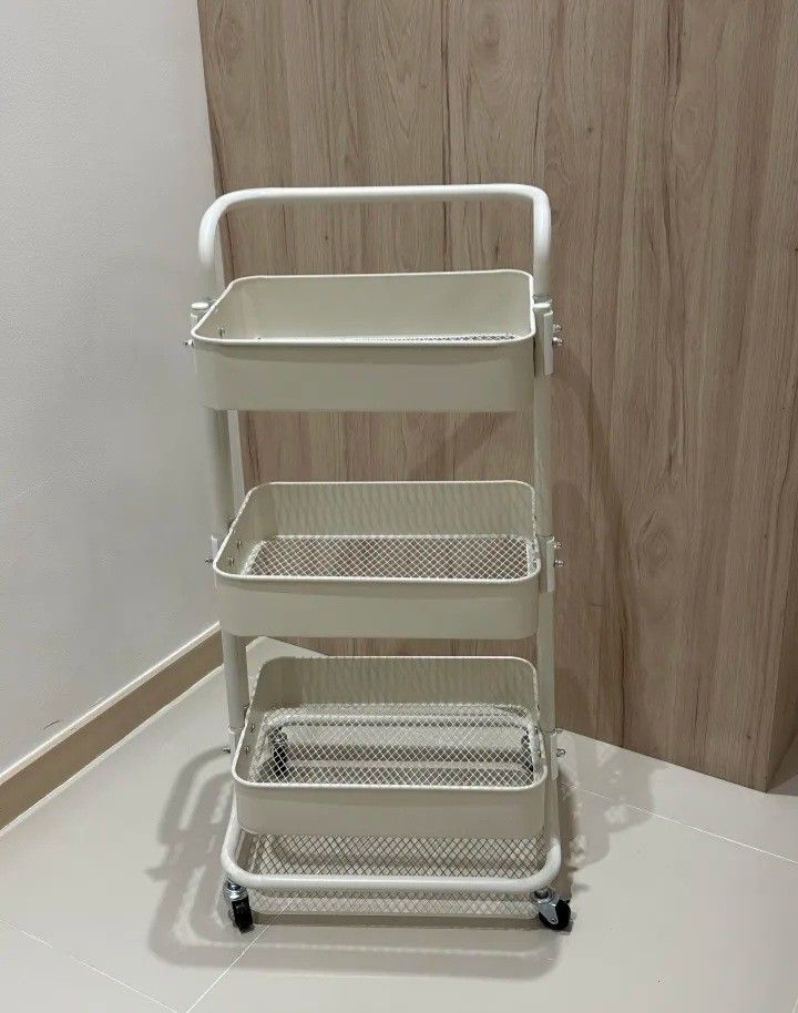 Readystock 100% metal trolley basket rack, steel trolley tray with ...