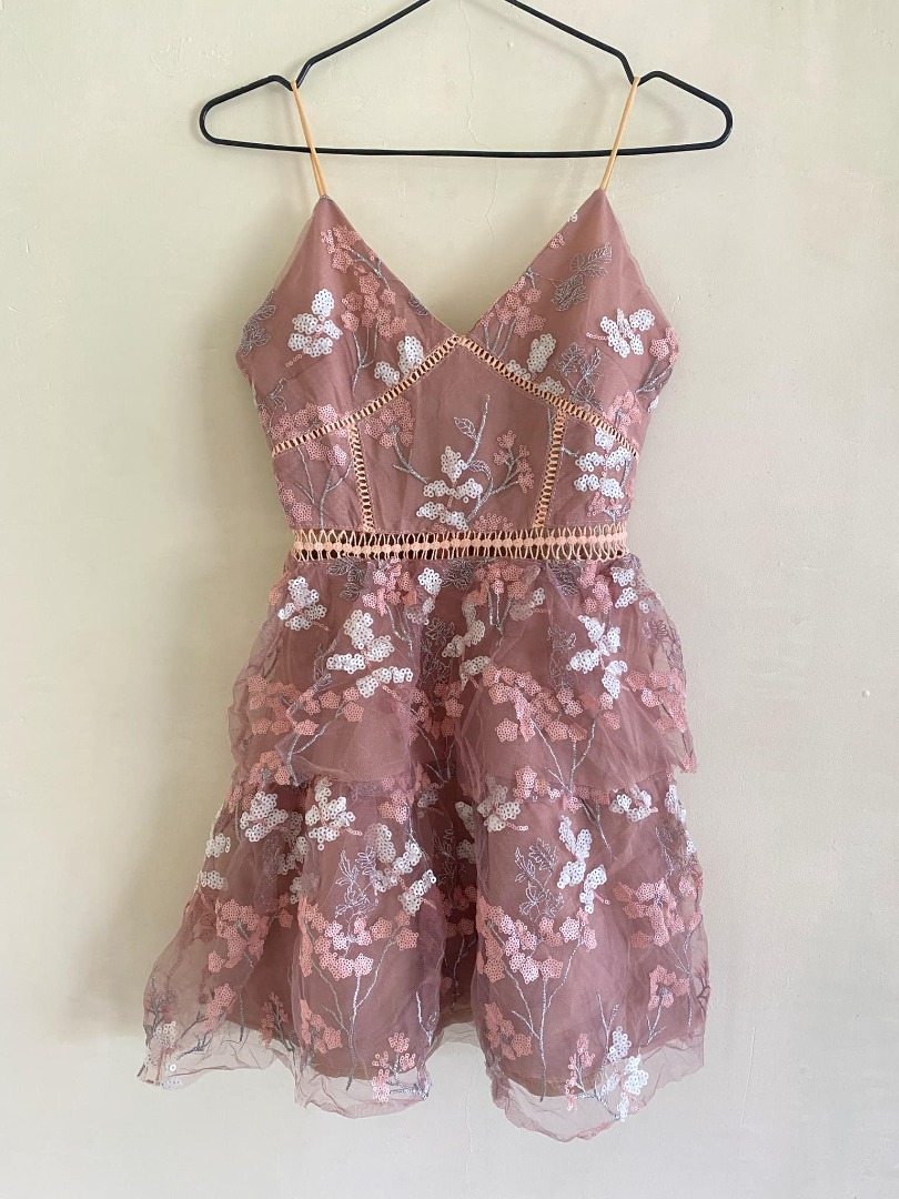 Self-Portrait Embellished Floral Strappy Mini Dress, Men's Fashion ...