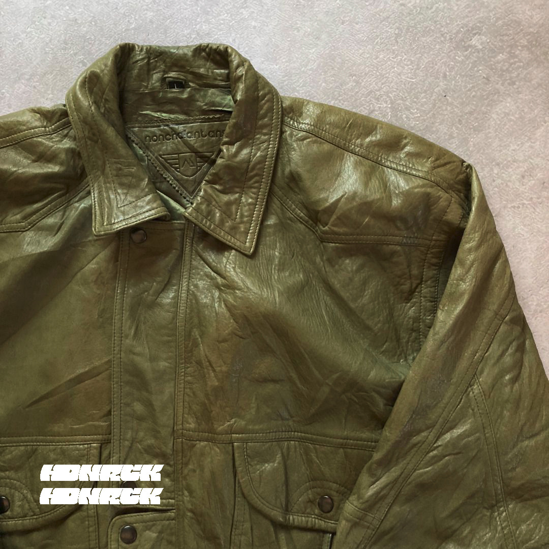 Vintage Nonchalantes Moss Green Leather Jacket, Men's Fashion, Coats ...