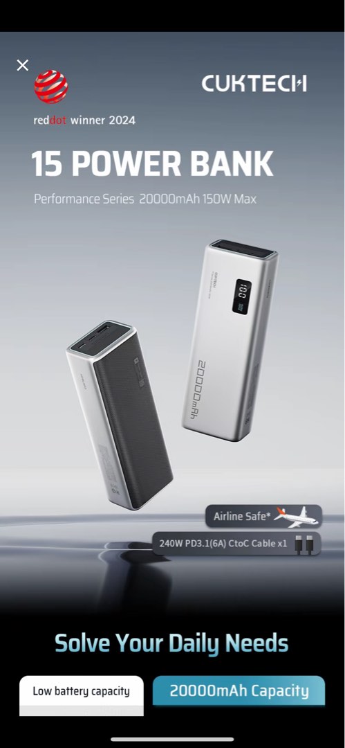 Brand New CUKTECH No. 15 Power Bank 20,000mAh Power Bank 150W Fast ...