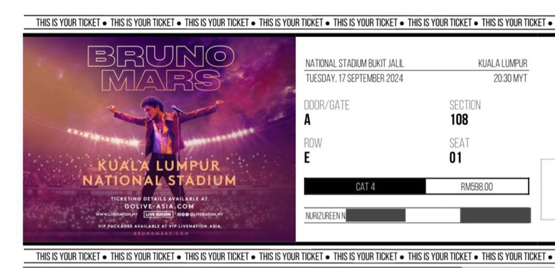 Bruno Mars Malaysia (CAT4), Tickets & Vouchers, Event Tickets on Carousell
