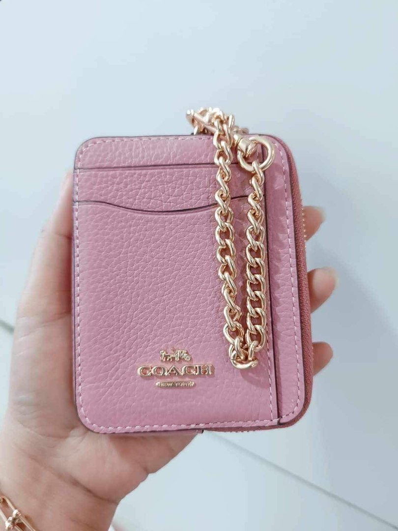 Coach Zip Card Case Pink, Luxury, Bags & Wallets on Carousell