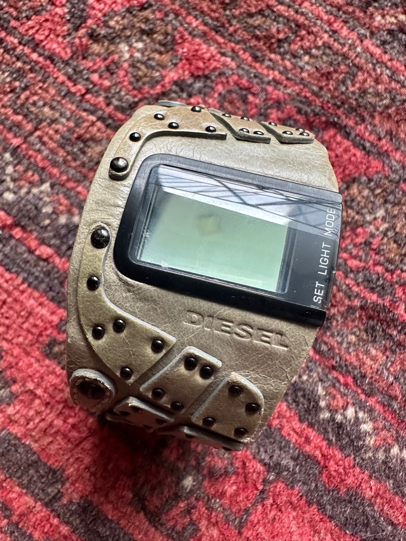 Diesel Funky Design Accessory Watch with Metal Studded & Leather Strap ...