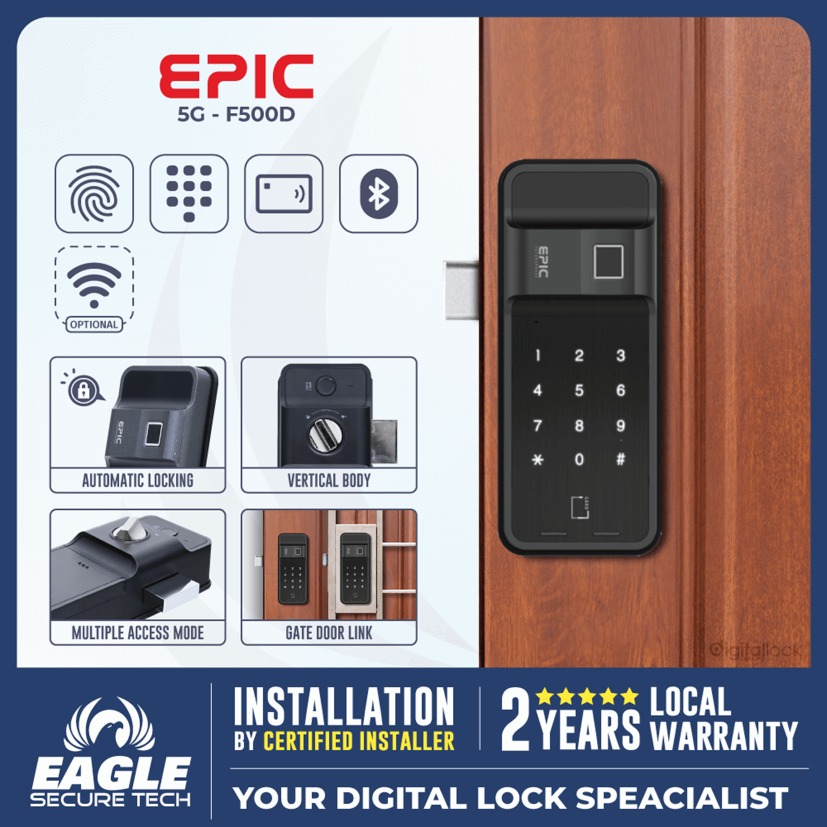 EPIC 5G Rim Lock | F500D Smart Lock Digital Lock for wooden door ...