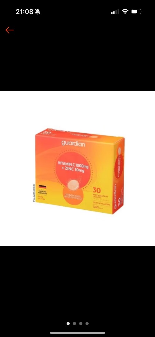 Guardian Effervescent Vitamin C 1000mg + zinc 10mg, Health & Nutrition ...