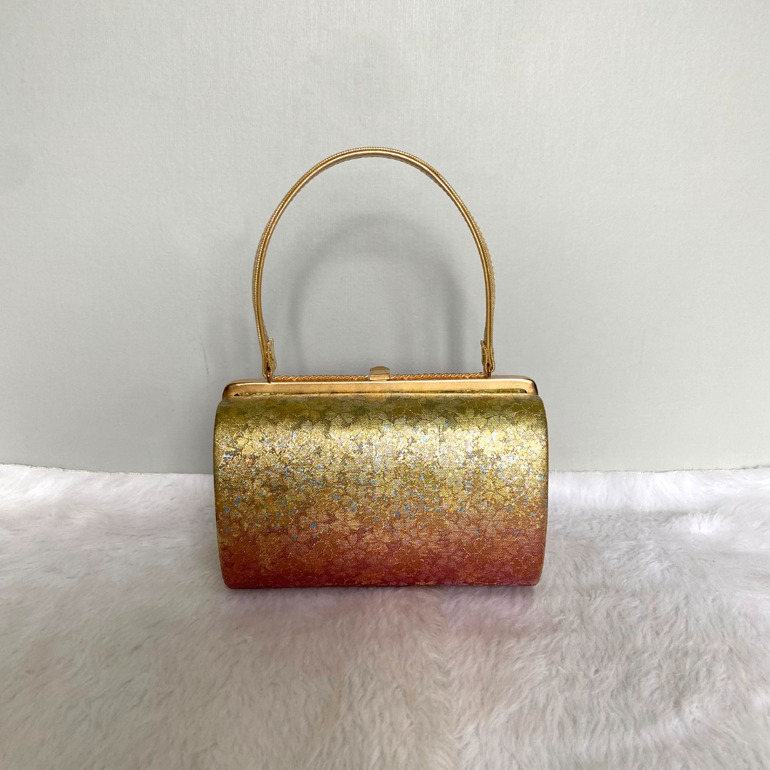 Japan Vintage Gold Red Brocade Barrel Evening Bag, Women's Fashion ...
