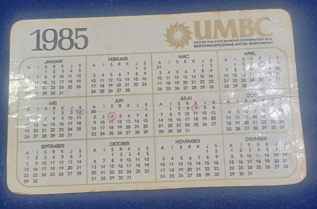 Kalendar poket UMBC 1985, Hobbies & Toys, Collectibles & Memorabilia ...