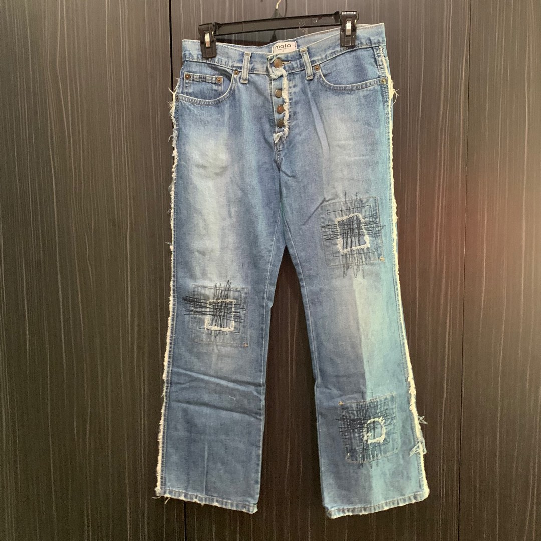 Moto Tattered Denim, Women's Fashion, Bottoms, Jeans on Carousell