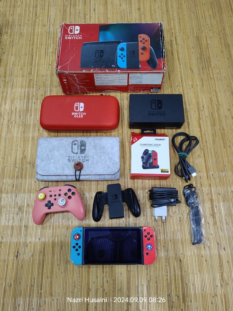 Nintendo Switch V2 Neon Fullset + Guilkit Controller+ Accessories ...