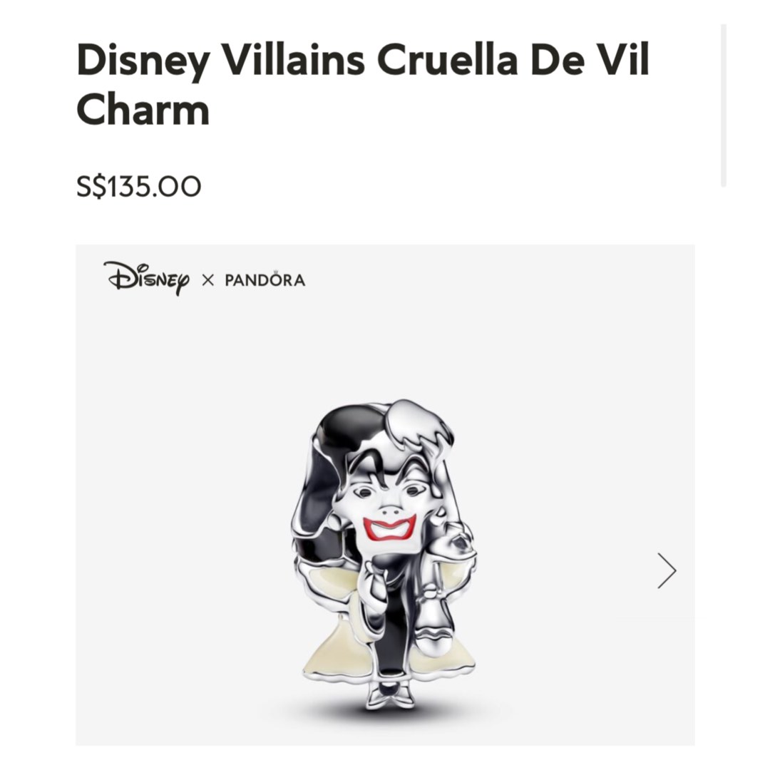 Pandora Disney Villains Cruella De Vil Charm 793424C01, Men's Fashion ...