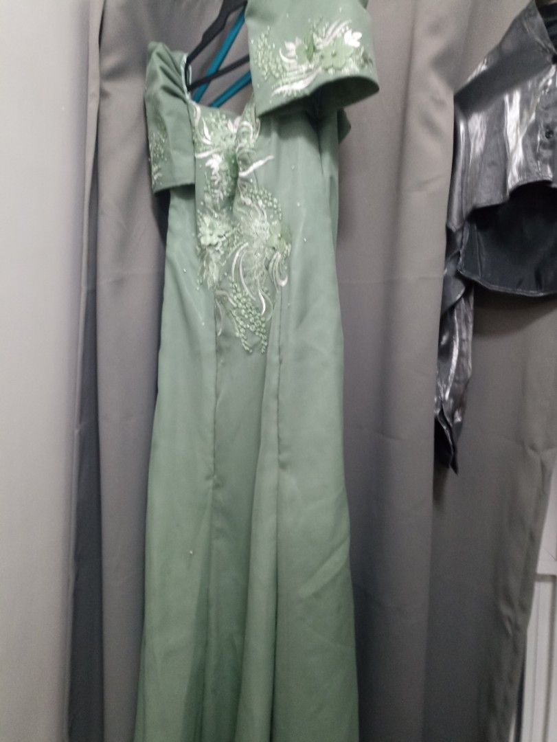 Sage Green Filipiniana Gown, Women's Fashion, Dresses & Sets, Evening ...