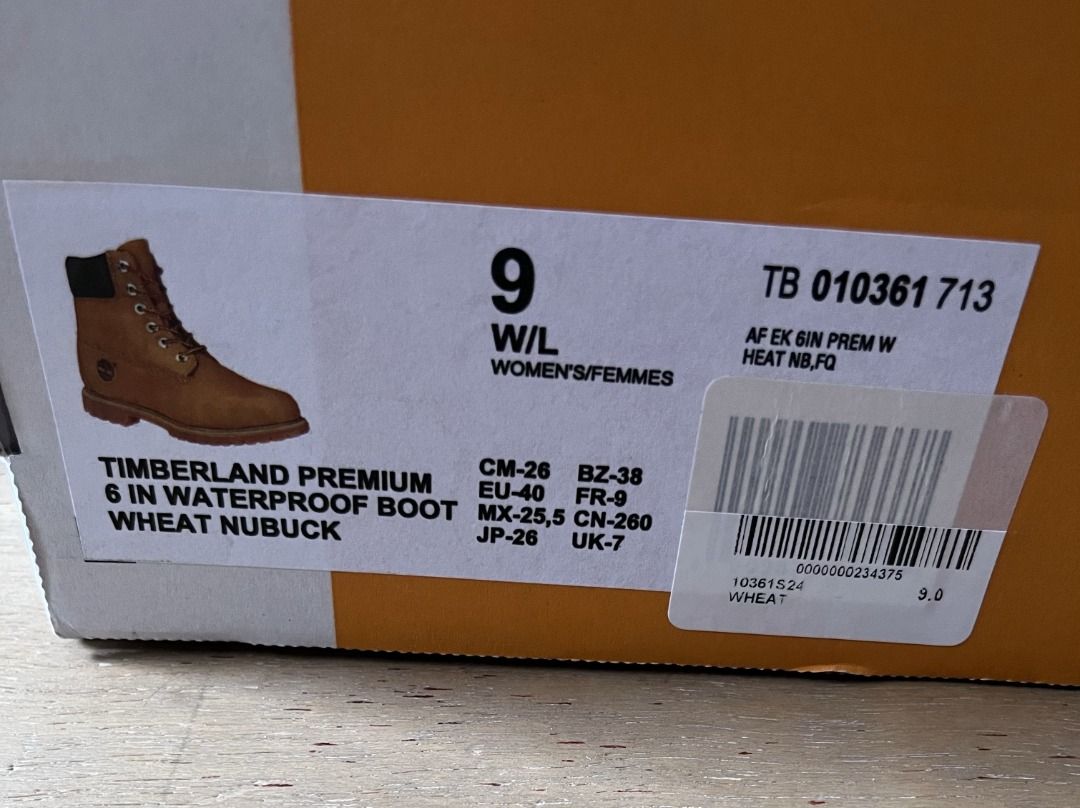 BRAND NEW TIMBERLAND PREMIUM 6 IN WATEPROOF BOOT WHEAT NUBUCK size 9W/L ...