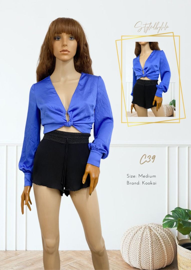 C39 | Kookai - Royal Blue Twisted Front Croptop | Elegant Vintage Top, Women's Fashion, Tops ...