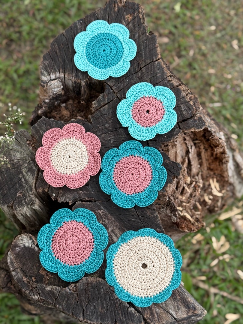 Handmade Nylon Flower Crochet Coasters, Furniture & Home Living ...