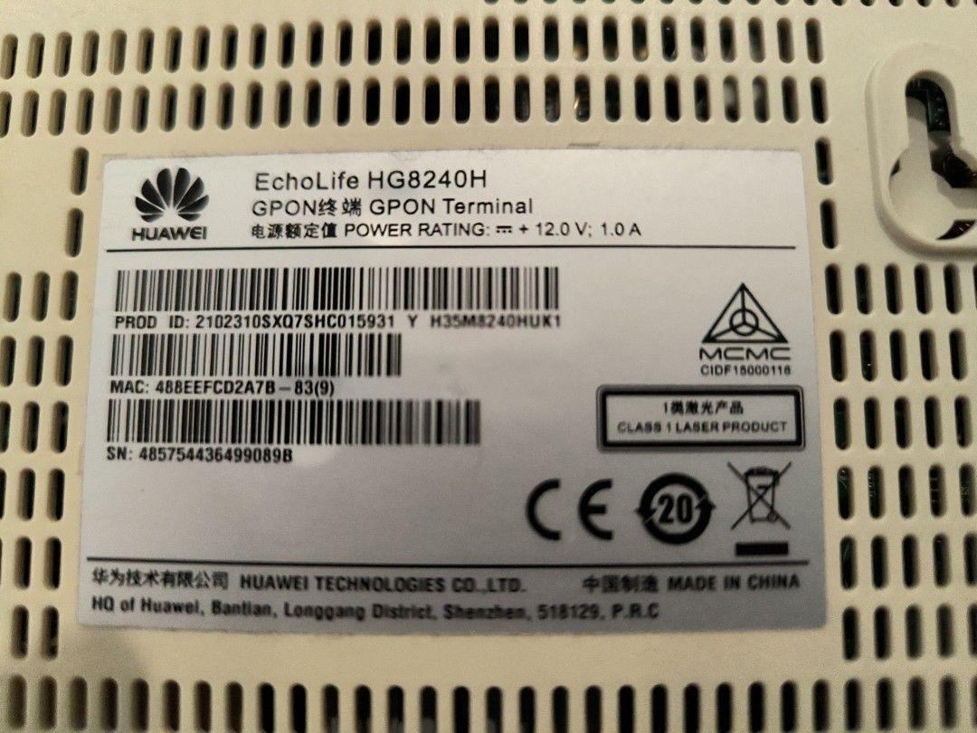 Huawei GPON Terminal Echolife HG8240H, Computers & Tech, Parts ...