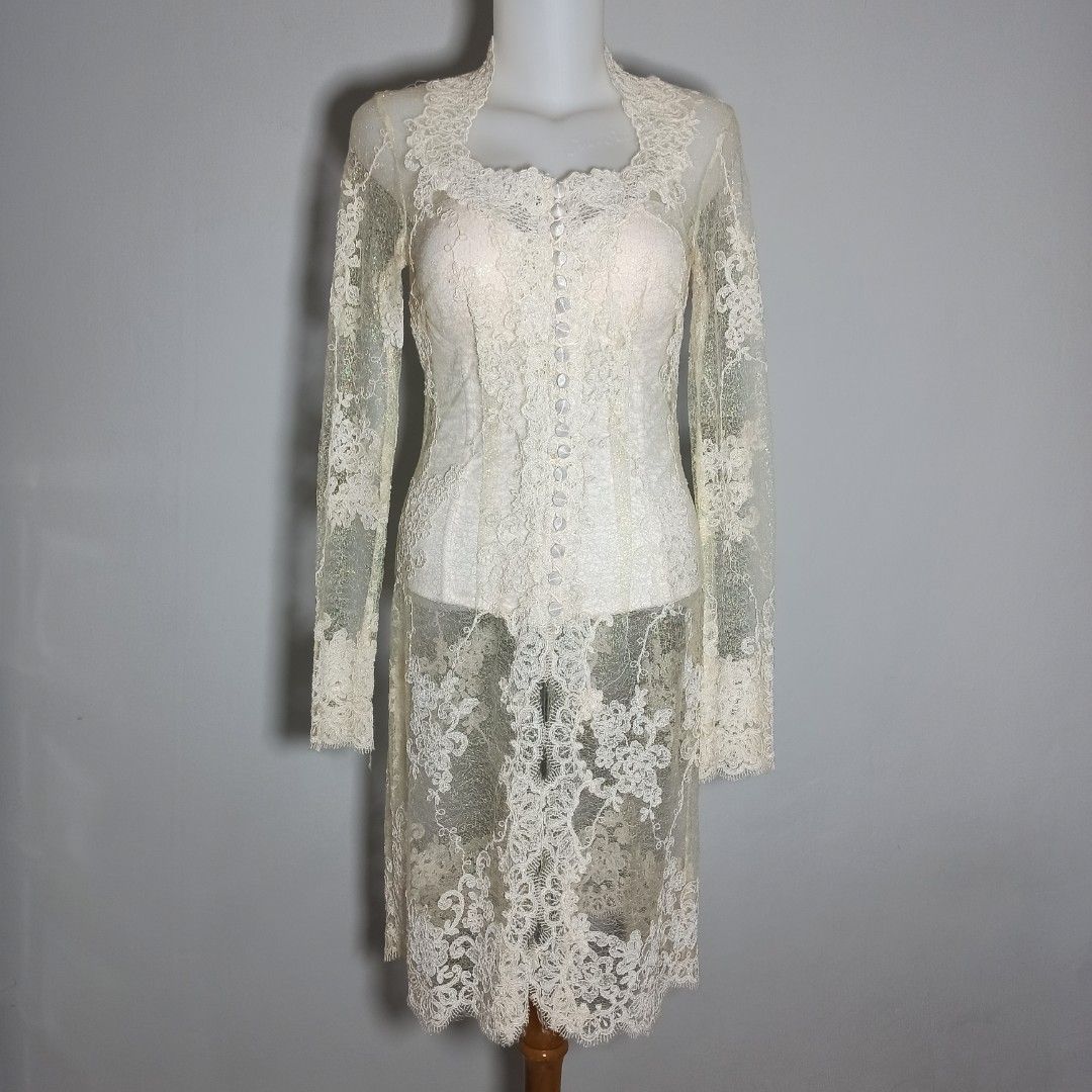 Kebaya Brukat Brokat Putih Gading untuk tunangan wedding wisuda ...