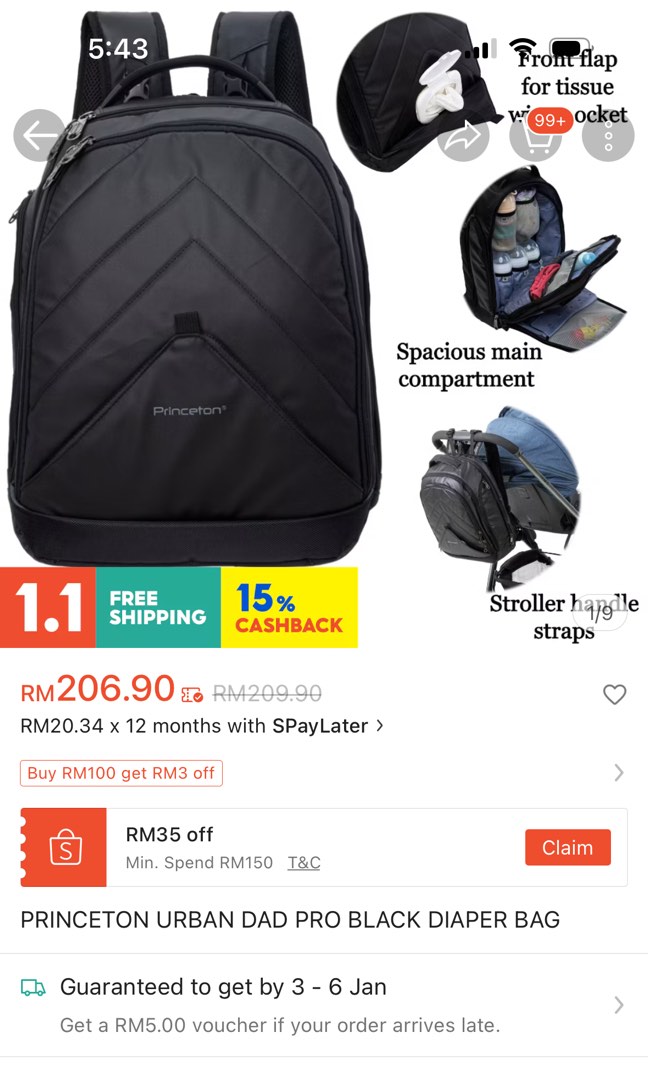 PRINCETON URBAN DAD PRO BLACK DIAPER BAG, Men's Fashion, Bags ...