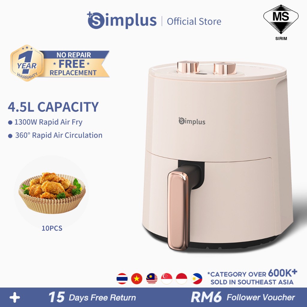 Simplus Air Fryer 4.5L 1300W Non-Stick, TV & Home Appliances, Kitchen ...