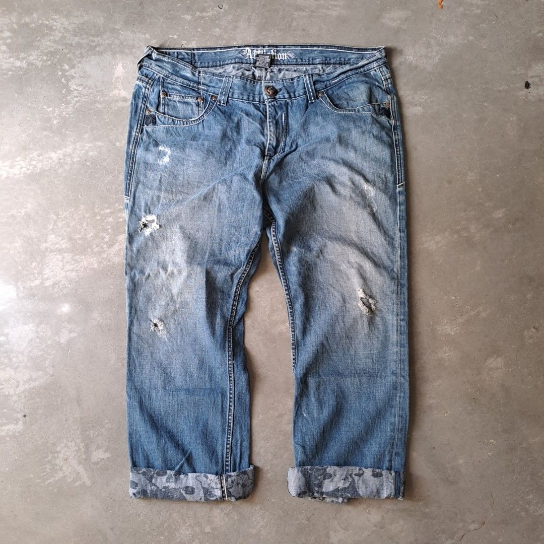 Vintage Affliction Jeans Skull Pattern Big Pocket like Jnco Emo Grunge ...